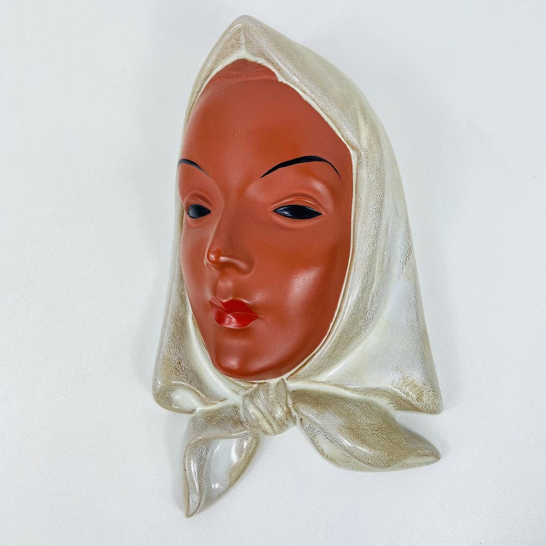 Goldscheider 10” Lady in Head Scarf Mask Wall Hanging Terracotta - Etsy