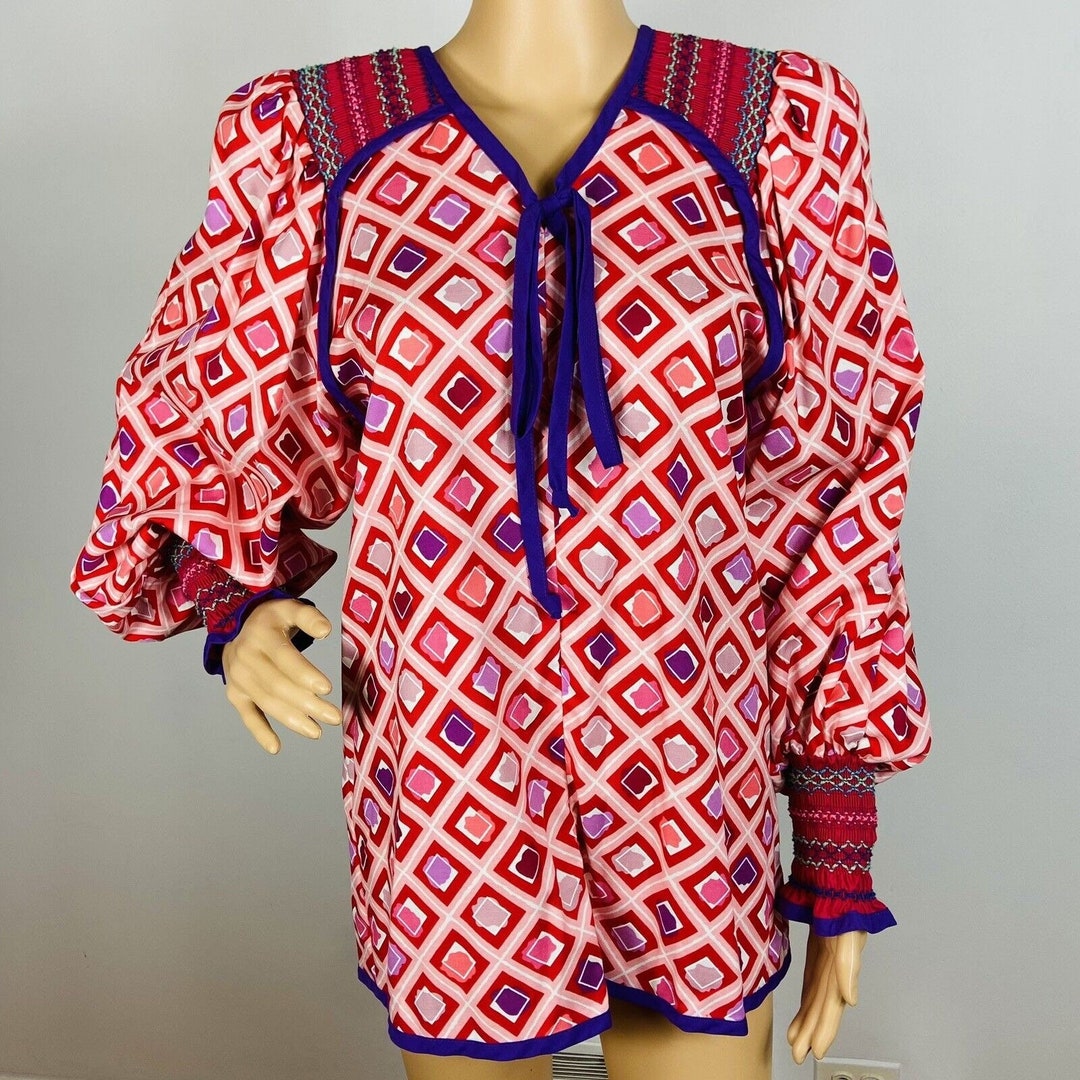 Vtg Deadstock Jeanne Marc Balloon Puff Sleeve Top Sz S Paint Palette ...