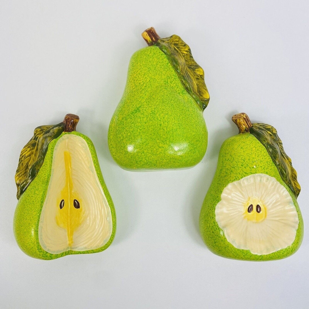 Vtg 8 Ceramic Pears Wall Hanging Set 3 Green Yelllow Speckled - Etsy