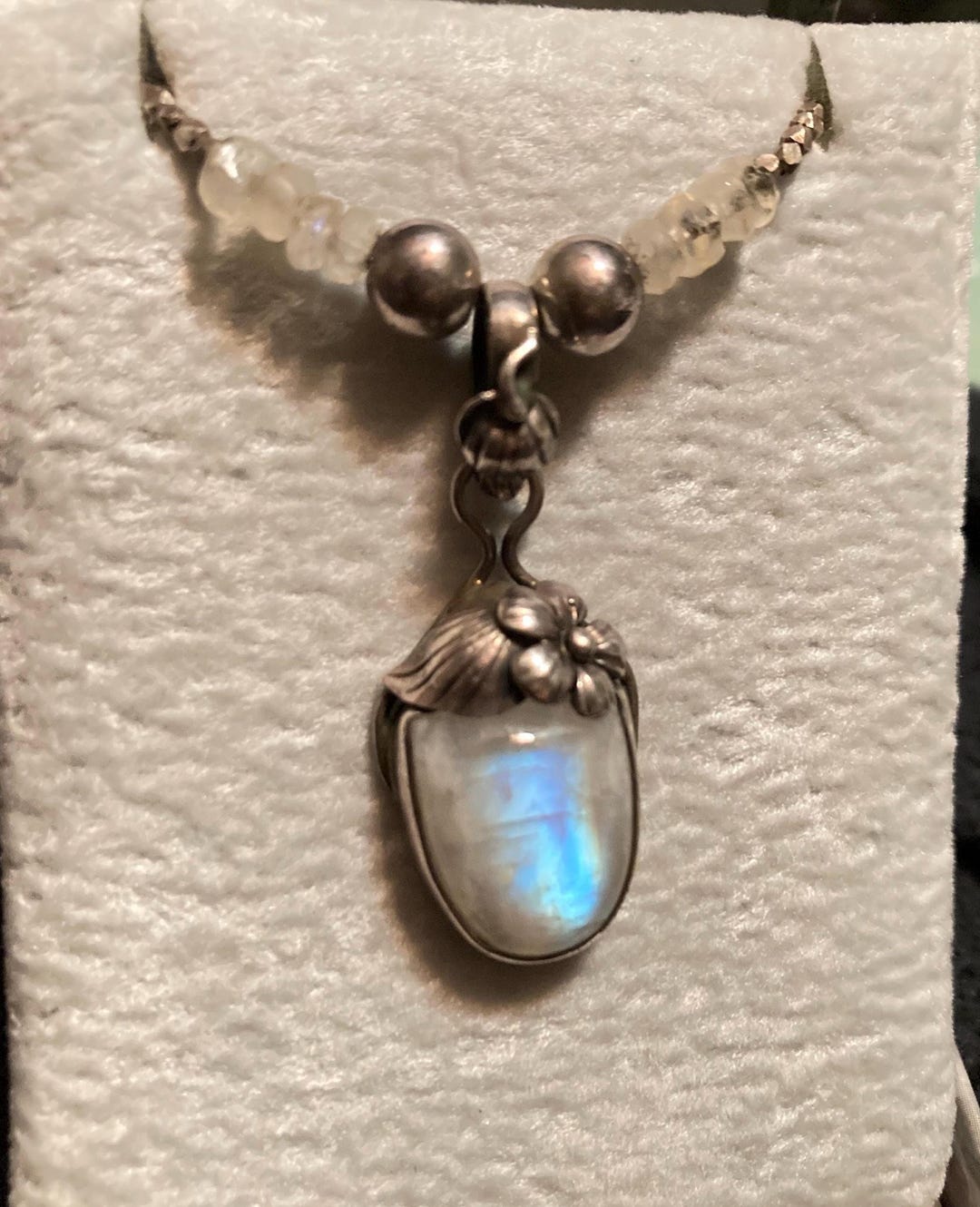 Vintage Sterling Silver Moonstone Flower Pendant Necklace - Etsy