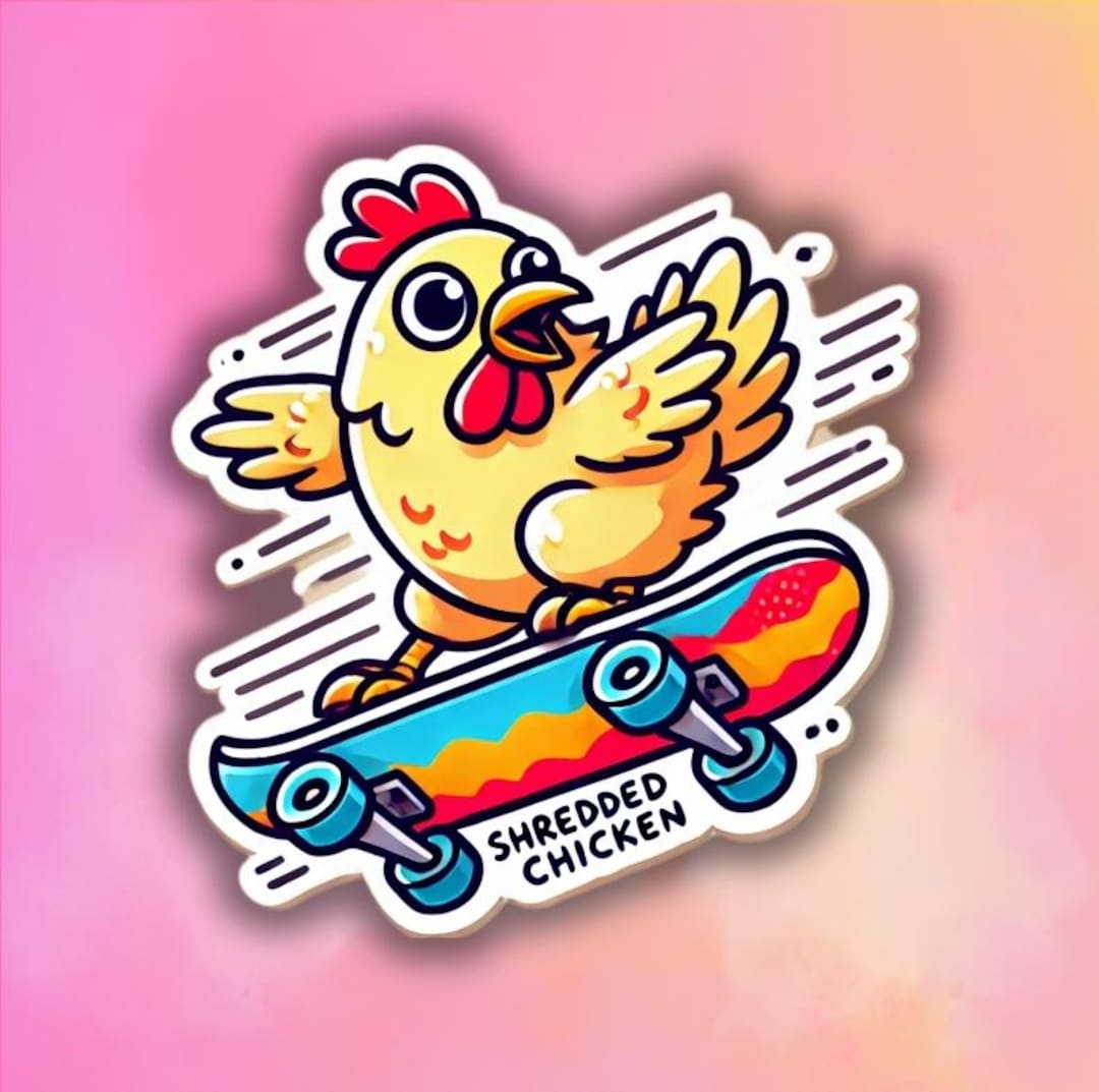 Skateboard Shredded Chicken Sticker – Funny Skateboarding Chicken Vinyl ...