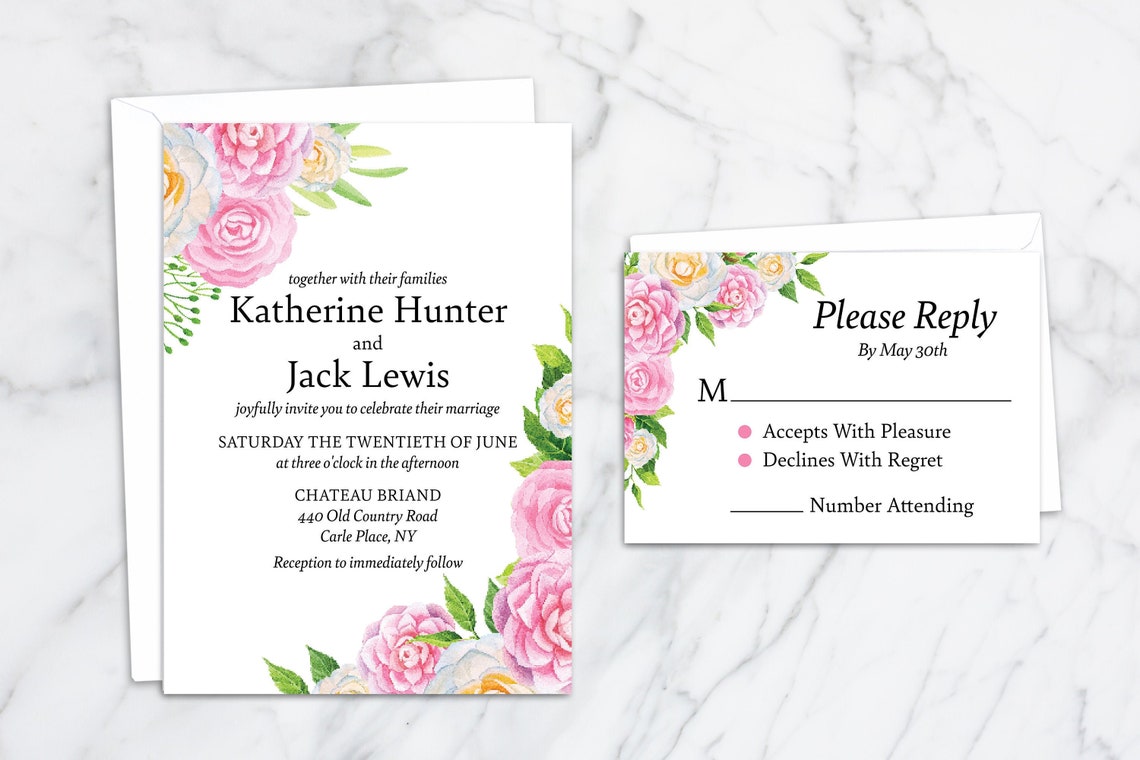 Pink and White Roses Invitation Suite | Etsy