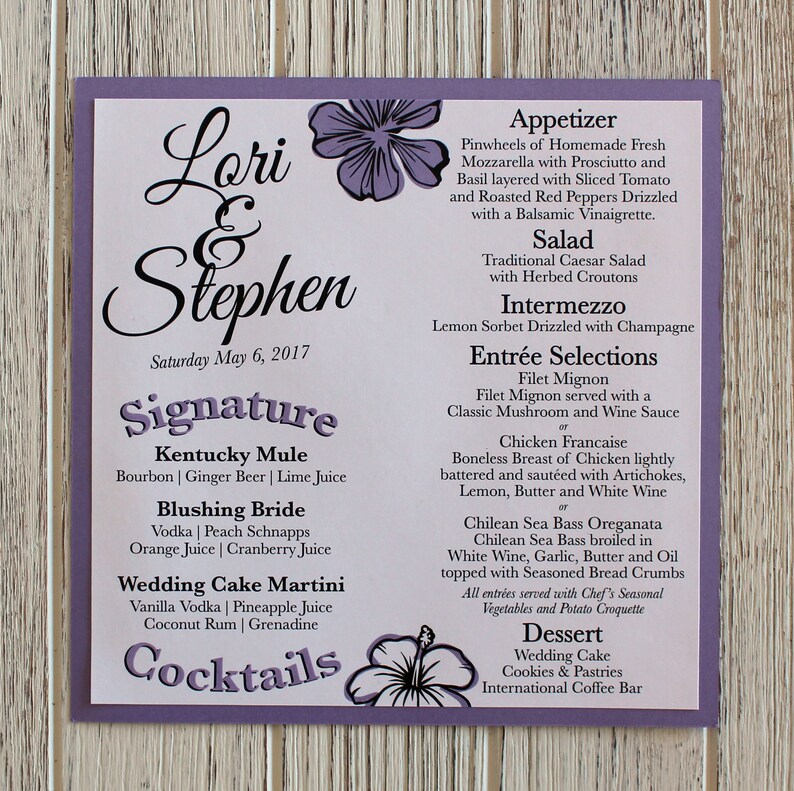 Square Wedding Reception Menu Square Menu Card Wedding | Etsy