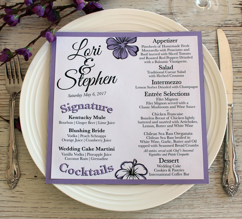 Square Wedding Reception Menu Square Menu Card Wedding | Etsy