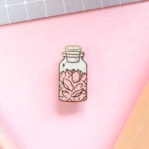 Rose Petal Jar Enamel Pin, Cute Enamel Pin, Pin Badge, Potion Pin ...