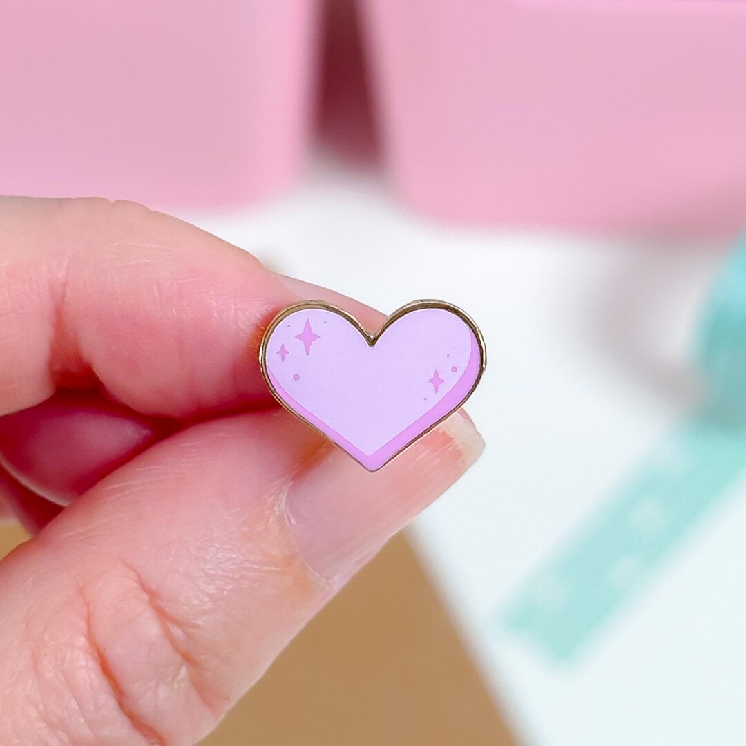 Pink Sparkle Heart Enamel Pin: Kawaii Pastel Badge - Etsy