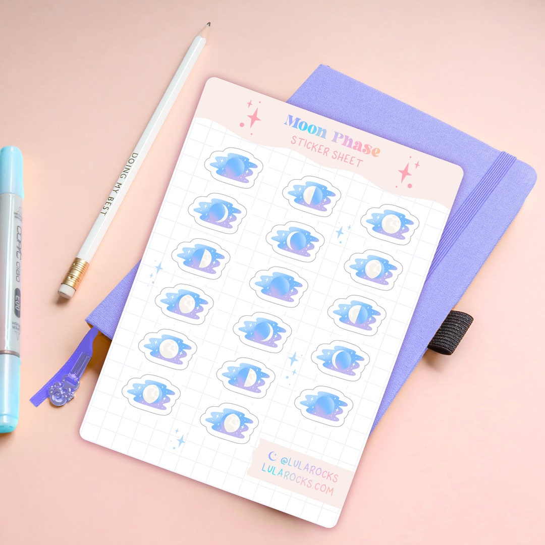 Pastel Moon Phase Vinyl Sticker Sheet: Lunar Cycle Planner Stickers - Etsy