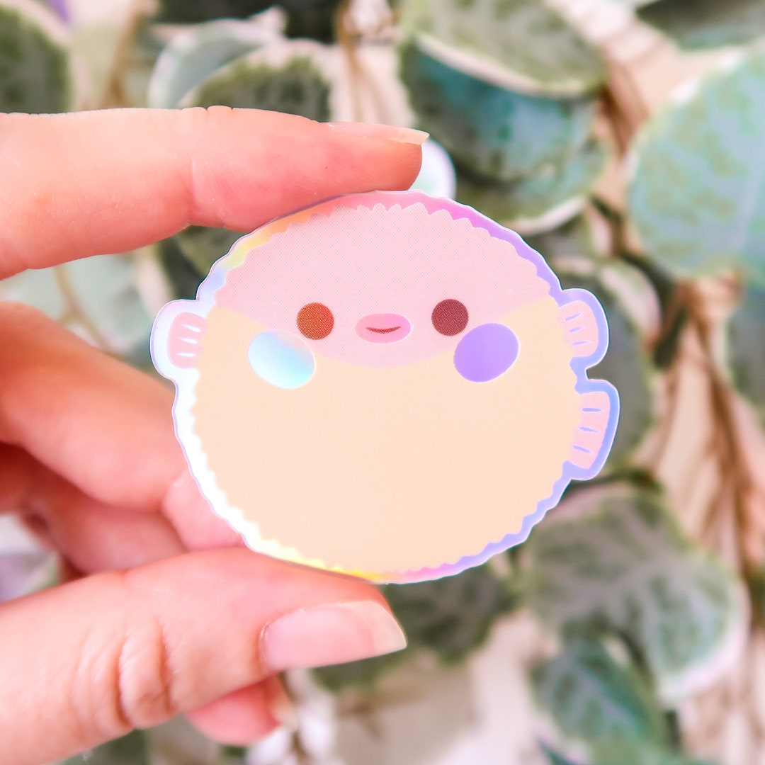 Pink Puffer Fish Holographic Sticker, Holo, Cute Stickers, Planner ...