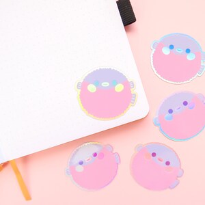 Purple Puffer Fish Holographic Sticker, Holo, Cute Stickers, Planner ...