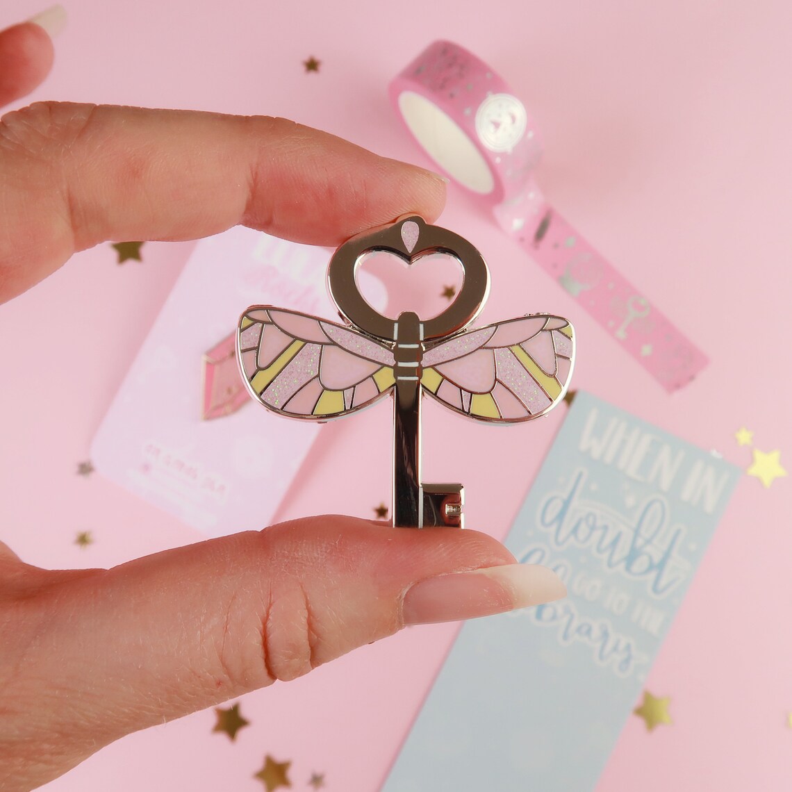 Pink Key Enamel Pin Cute Enamel Pin Pin Badge Stocking - Etsy