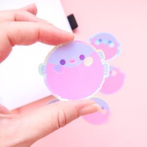 Purple Puffer Fish Holographic Sticker, Holo, Cute Stickers, Planner ...
