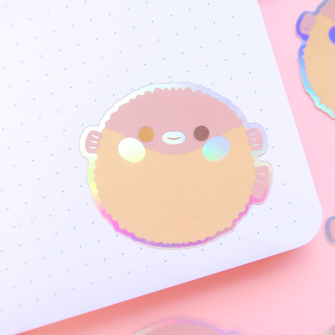 Pink Puffer Fish Holographic Sticker, Holo, Cute Stickers, Planner ...