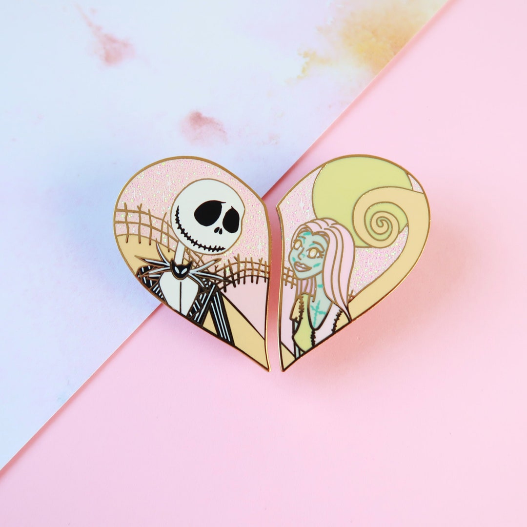 Jack and Sally Enamel Pin Set: Glitter Halloween Pin Badge - Etsy