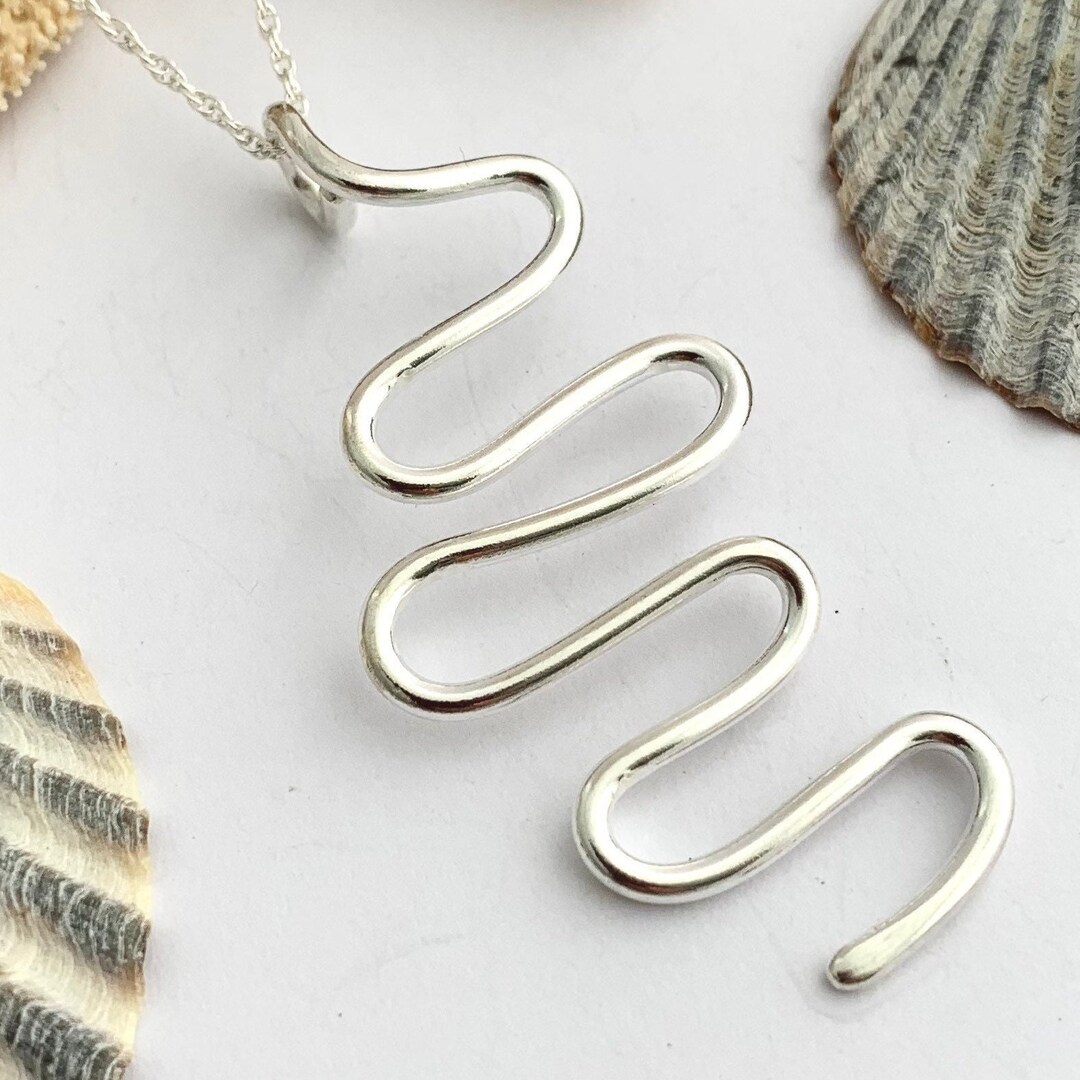 925 Sterling Silver Squiggle Wavy Pendant, Handmade Snake Serpent ...