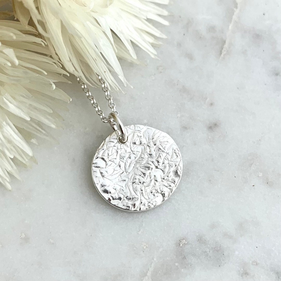 Small Fine Silver Round Disc Pendant, Dainty Handmade Circle Birthday ...