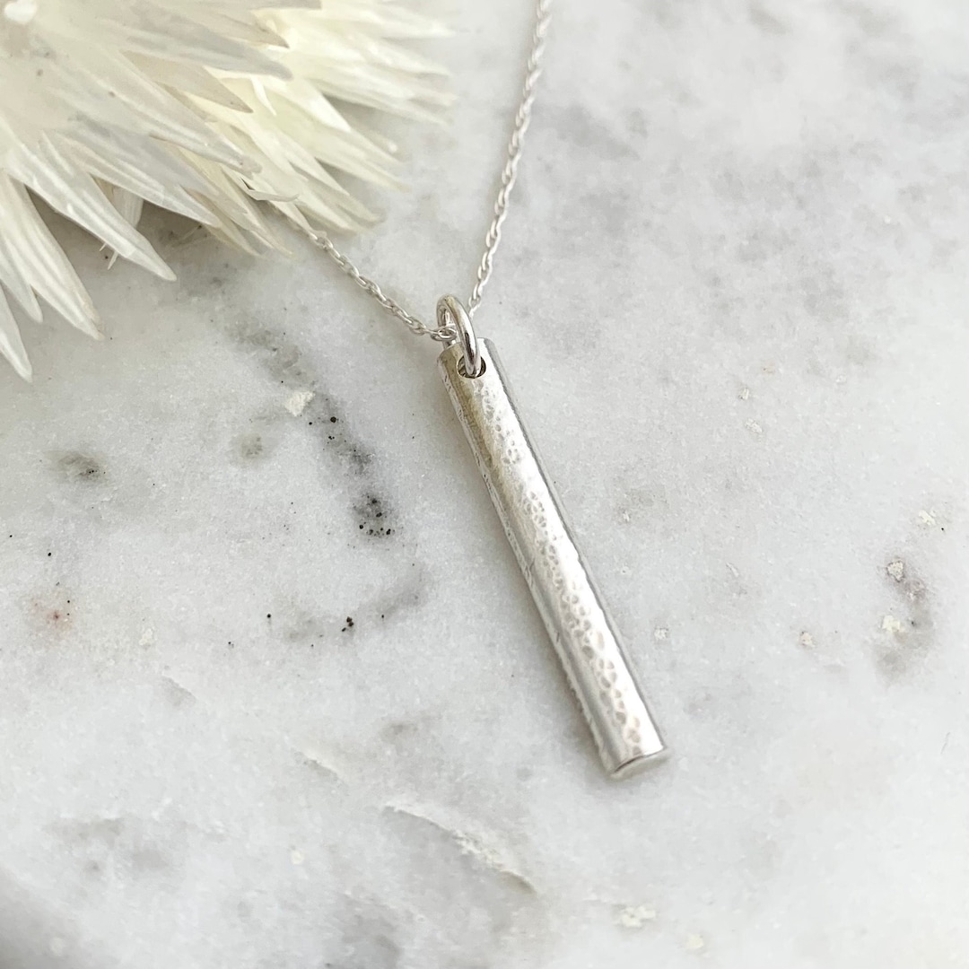 Long Vertical 925 Sterling Silver Bar Pendant, Ladies Hammered ...
