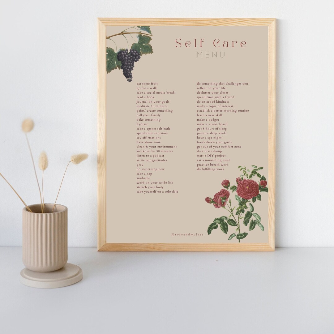 Self Care Menu Wall Art, Printable Self Care Art Print, Aesthetic ...