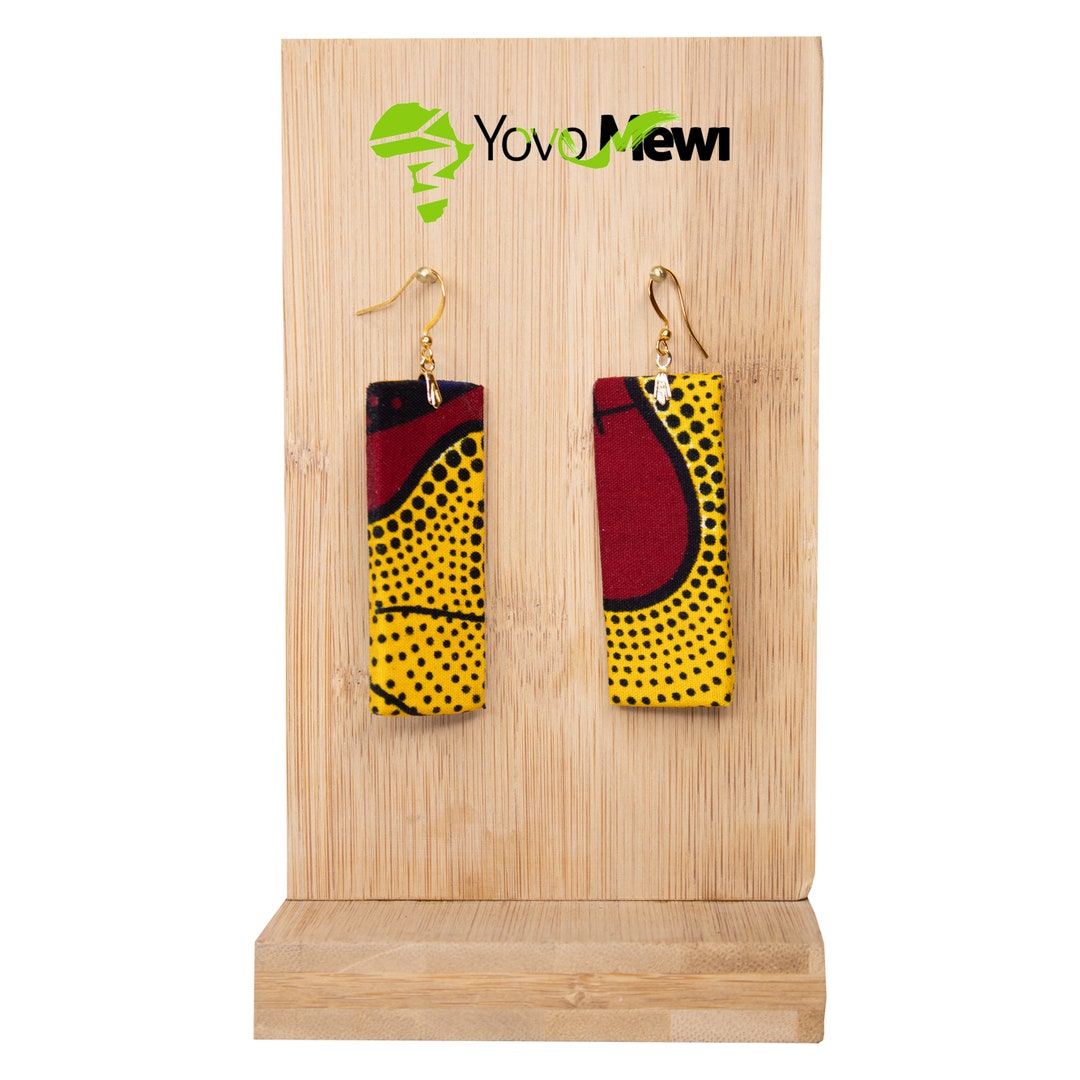 Rectangle Earrings in Wax Fabric, Different Sizes, Red Yellow Wax ...