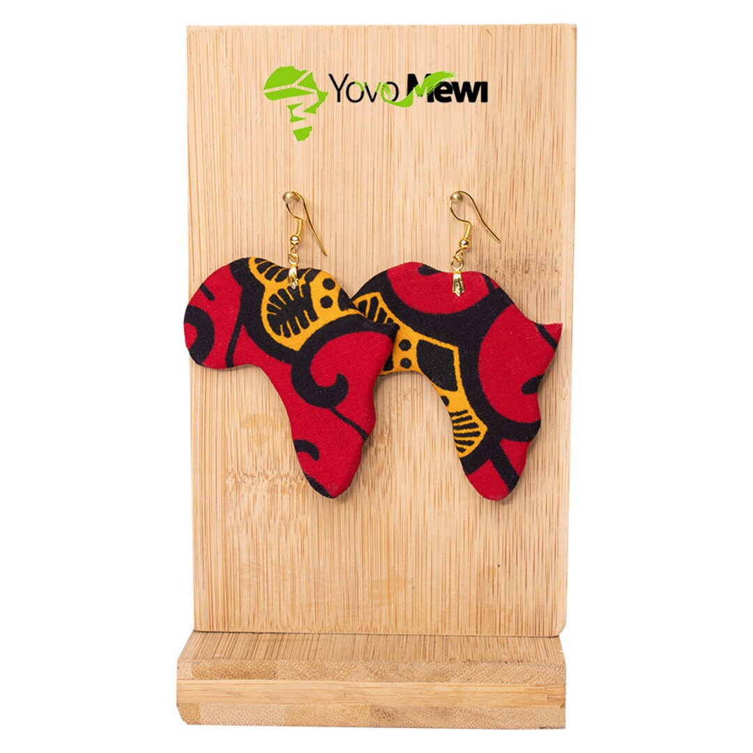 African Map Earrings, Red and Yellow Wax Fabric Jewelry N. 104 - Etsy