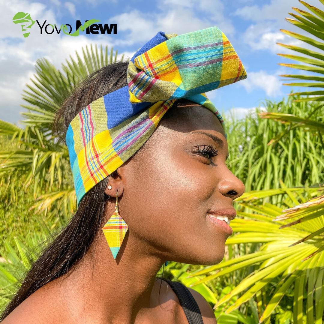 Madras Fabric Hairband, Rigid Turban, Adjustable Wax Print Headband ...