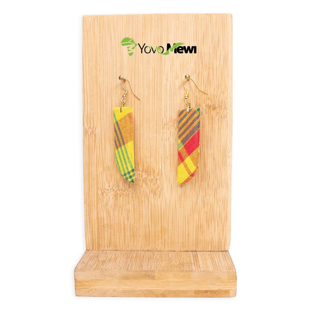 Orange and Red Rectangle Madras Fabric Earrings, Height 5 Cm, Madras ...