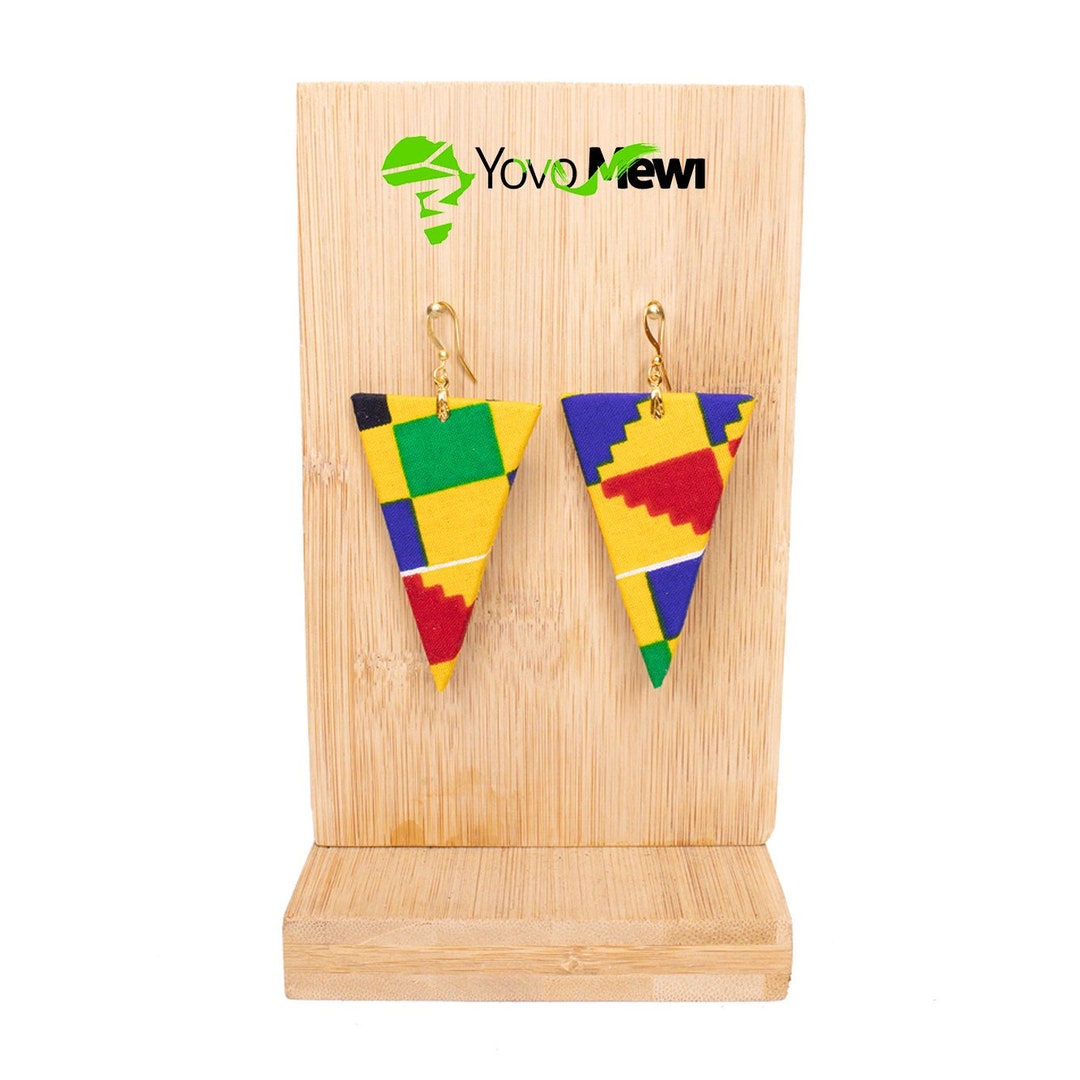 Triangle Wax Fabric Earrings / Kenté Fabric Pattern / Yellow Green Wax ...