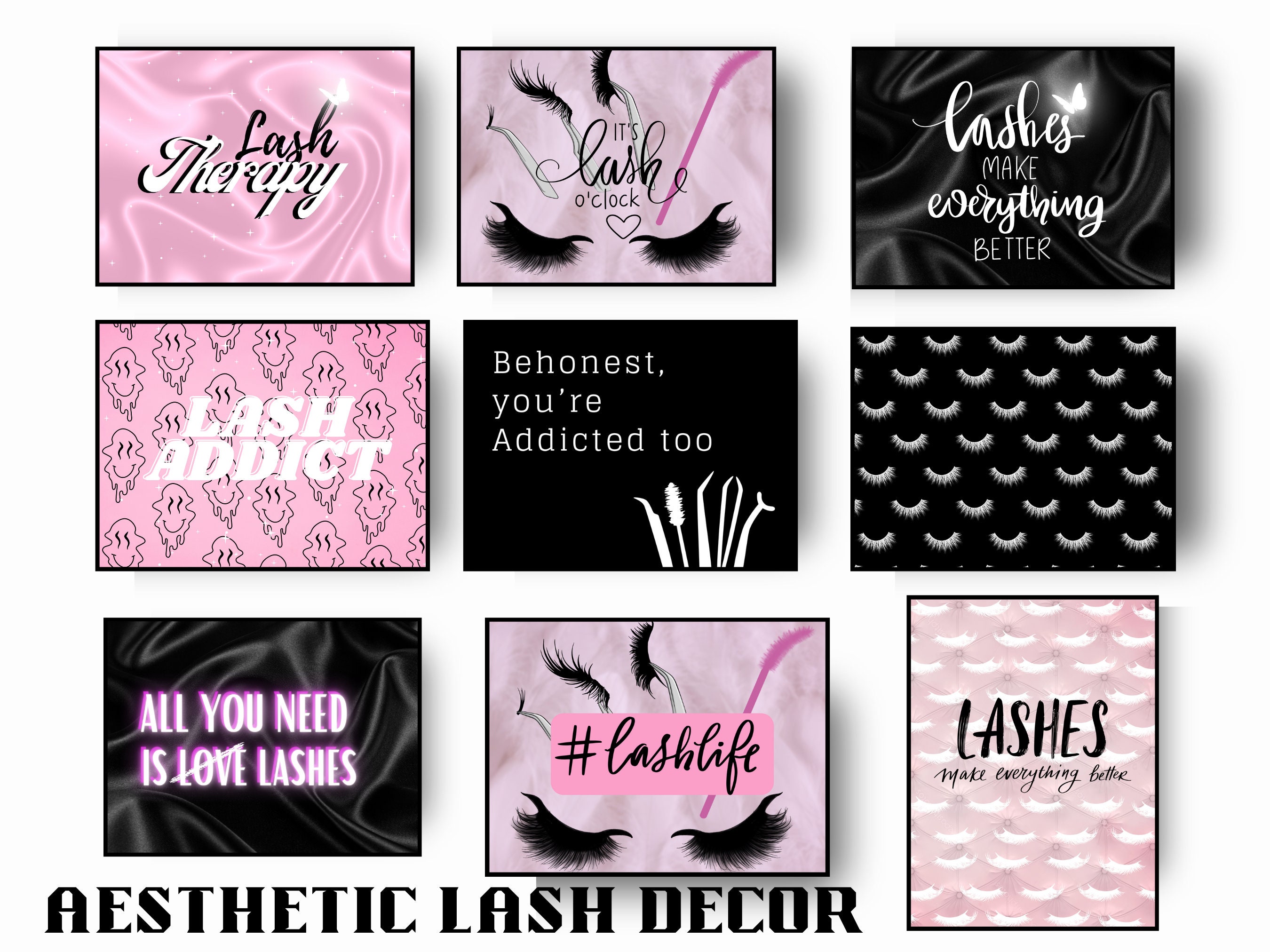Lash Room Decor, 9 Pc Set Printable Wall Art, Salon Decor, Eyelash ...