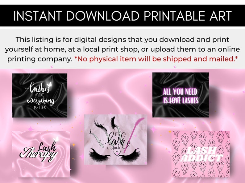 Lash Room Decor, 9 Pc Set Printable Wall Art, Salon Decor, Eyelash ...