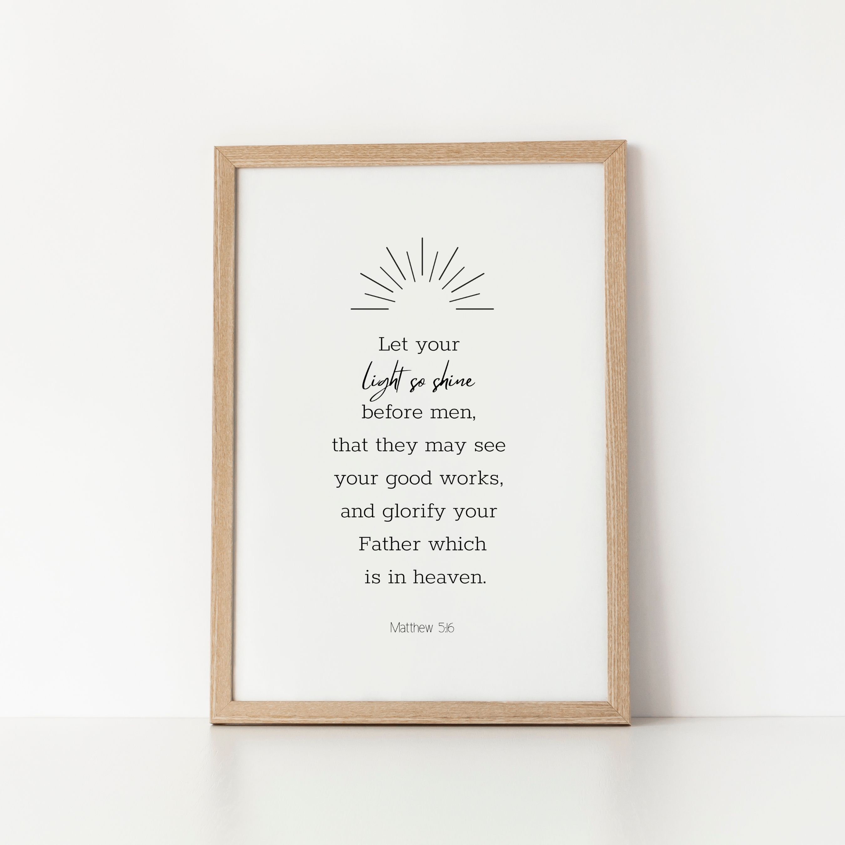 Let Your Light Shine Before Men, Matthew 5:16, Scripture Wall Art ...