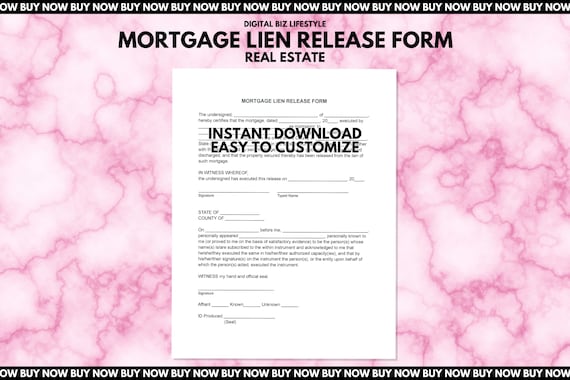 Mortgage Lien Release Form Real Estate Easy to Customize - Etsy