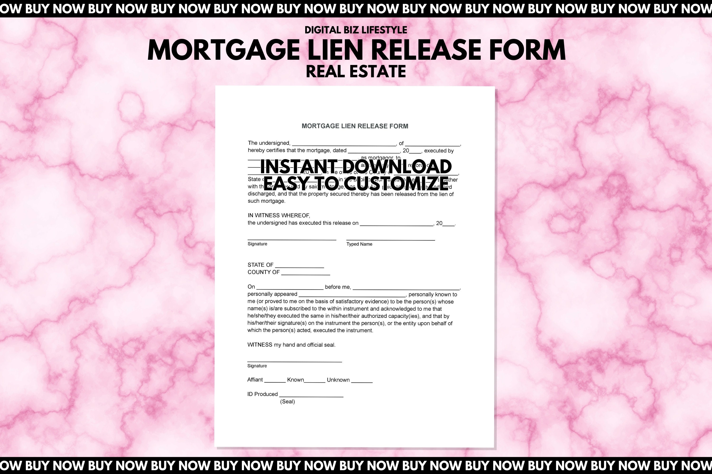 Mortgage Lien Release Form | Real Estate | Easy to Customize | Instant ...