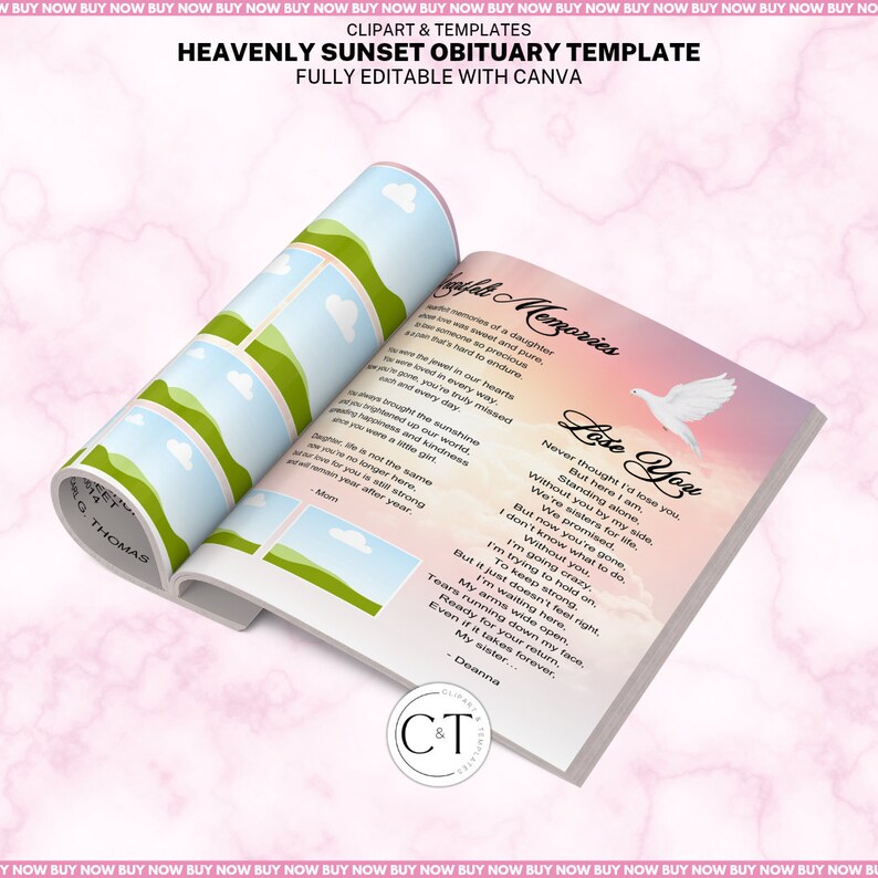 Heavenly Sunset Obituary Template | Editable Funeral Program | Instant ...