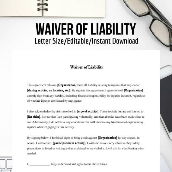 Waiver of Liability Fully Customizable & Printable Instant - Etsy