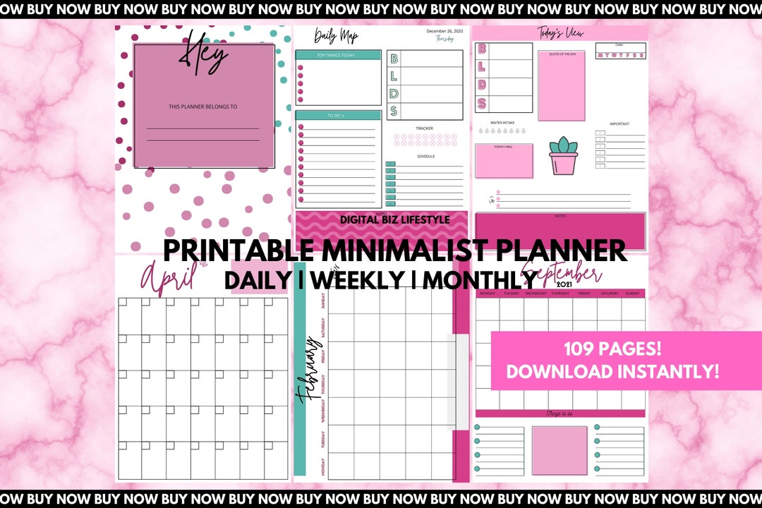 Printable Minimalist Planner Letter Size Daily Weekly Monthly Planner ...