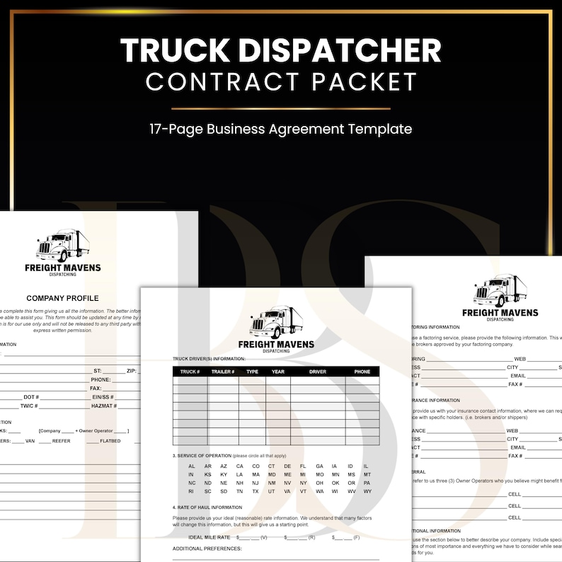 Truck Dispatcher Contract Packet Template | 17-page Freight Dispatch ...