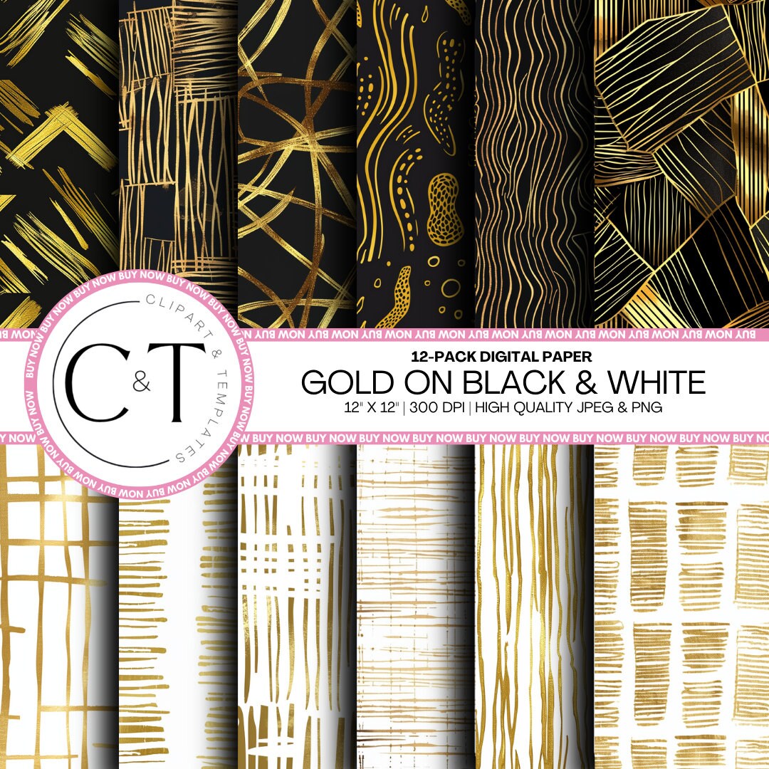 Gold on Black/white Digital Paper Bundle | Seamless Patterns | 12-pack ...
