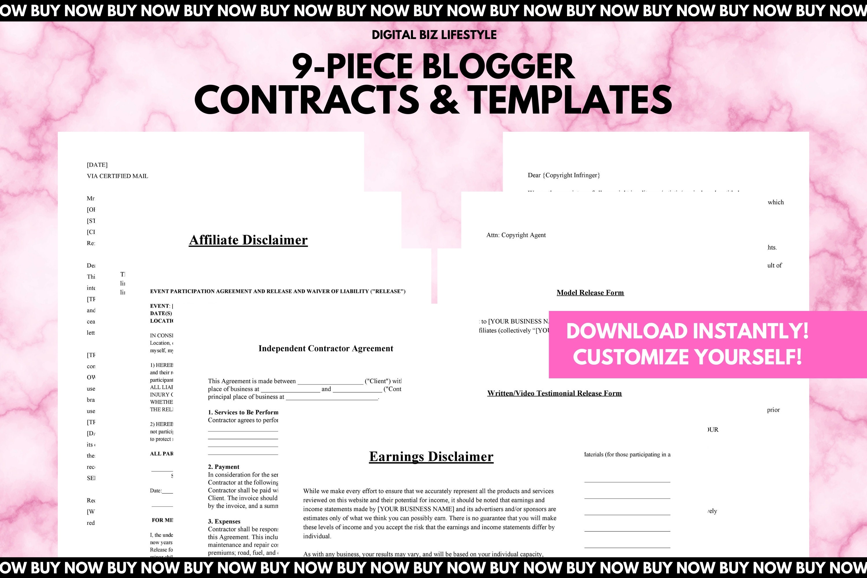 9-piece Contract & Template Bundle for Bloggers | Instant Download - Etsy