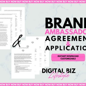 Brand Ambassador Agreement Easy to Customize Instant Download - Etsy