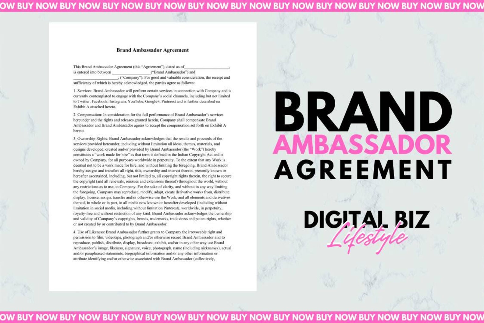 Brand Ambassador Agreement | Easy to Customize | Instant Download - Etsy