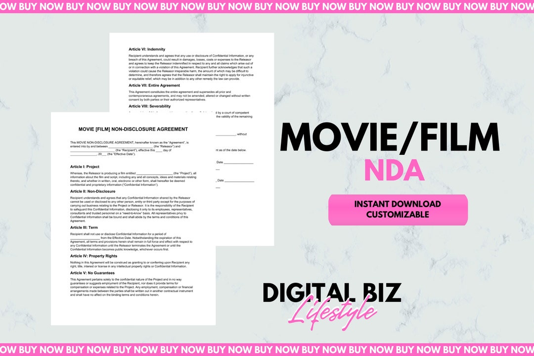 Movie/film Non-disclosure Agreement | Easy to Customize | Instant ...