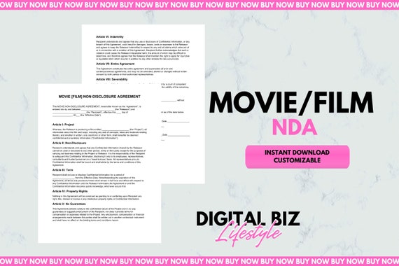 Movie/film Non-disclosure Agreement Easy to Customize | Etsy