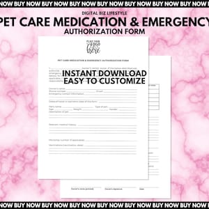 Pet Care Medication & Emergency Authorization Form | Pet Sitting | Easy ...