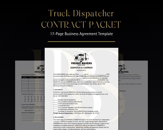 Truck Dispatcher Contract Packet Template | 17-page Freight Dispatch ...
