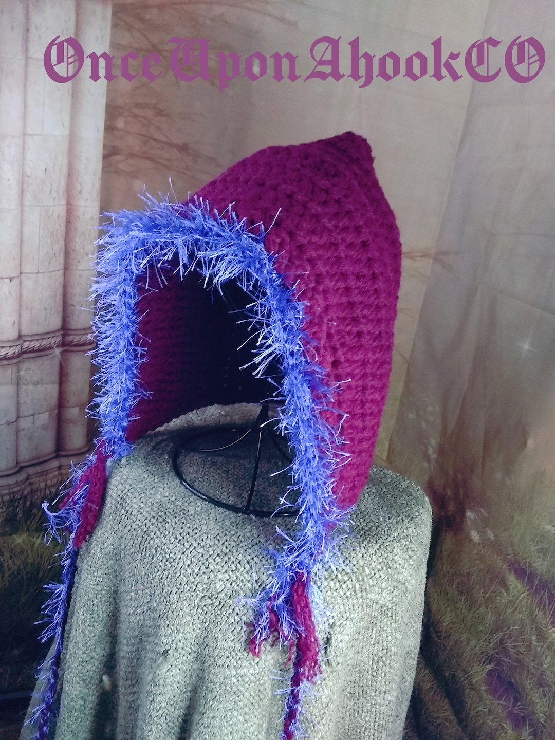 Maroon Elvish Hood, Pixie Hood, Fairy Hood, Crocheted Hood, Handmade ...