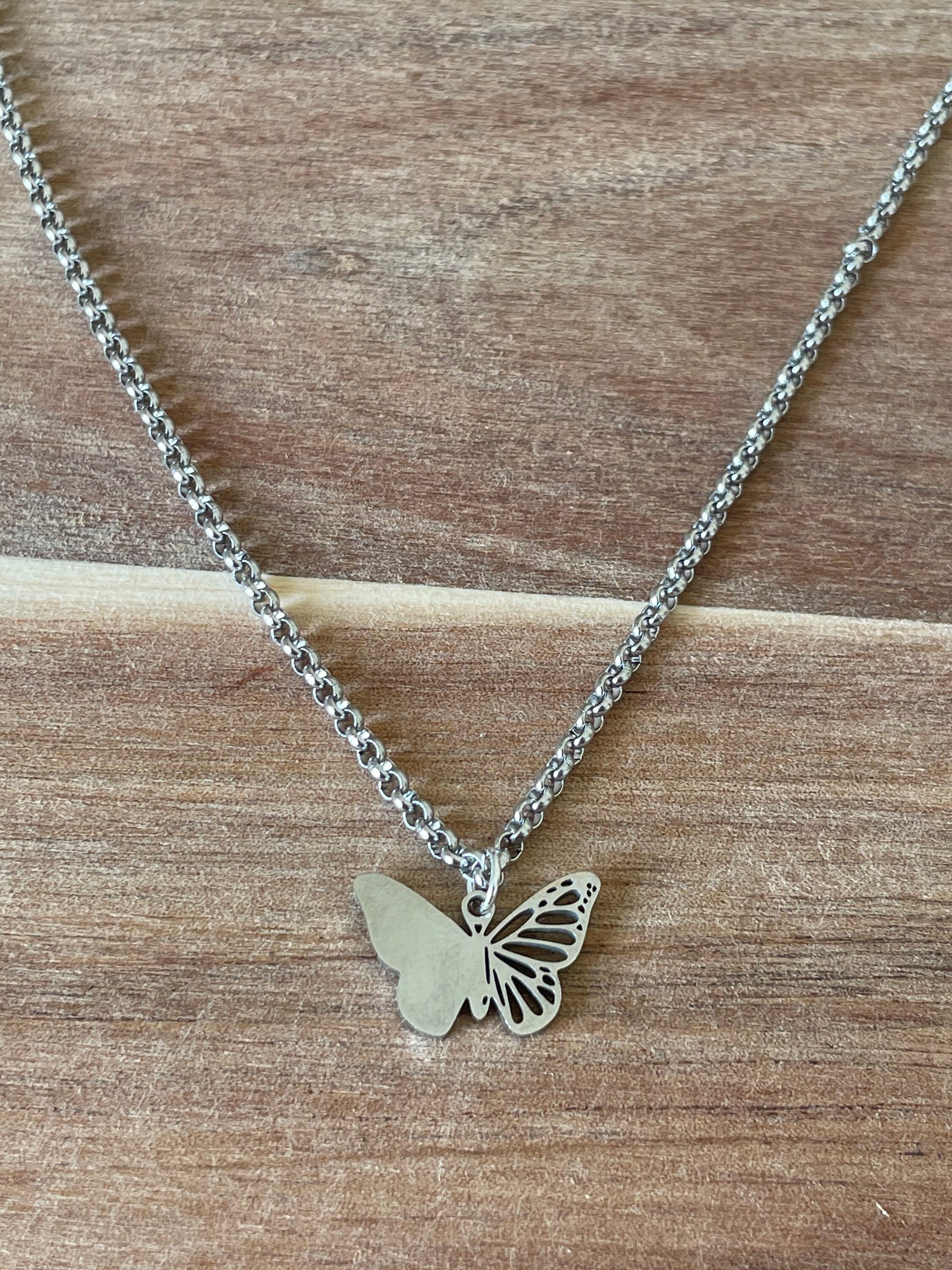 Stainless Steel Chain With Butterfly Charm. 50cm Long. - Etsy Australia
