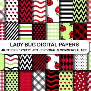 Ladybug Digital Background Papers, Little Lady Bug Red and Black ...