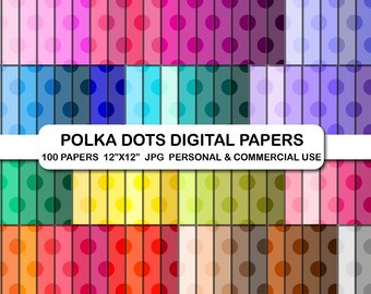 Rainbow Polka Dot Digital Paper Pack, Polka Dot Digital Paper, Polka ...