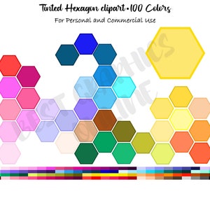 100 Colors Hexagon Clipart, Hexagon Shape Planner Clipart, Tinted ...