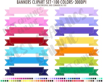 100 Banners Clipart Set Rainbow Ribbon Banner Clipart | Etsy