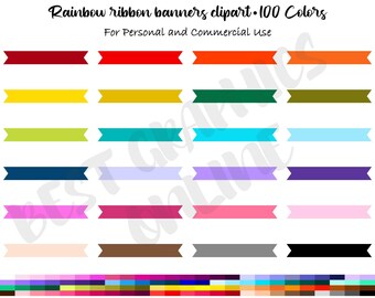 100 Banners Clipart Set Rainbow Ribbon Banner Clipart | Etsy